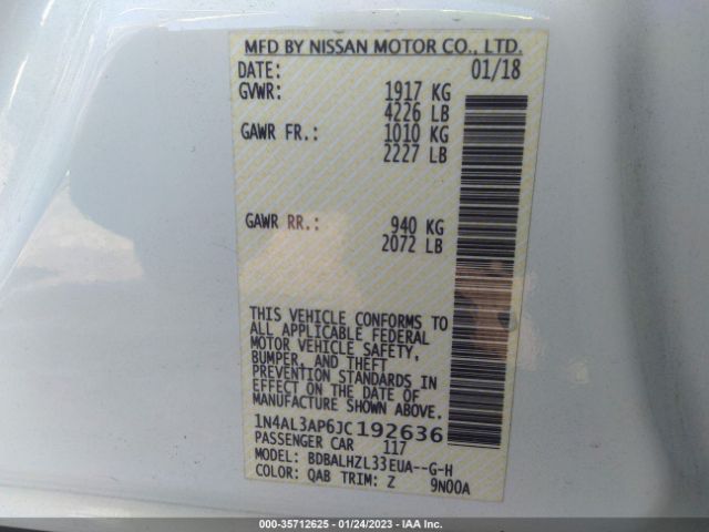 2018 NISSAN ALTIMA VIN 1N4AL3AP6JC192636 | История продажи